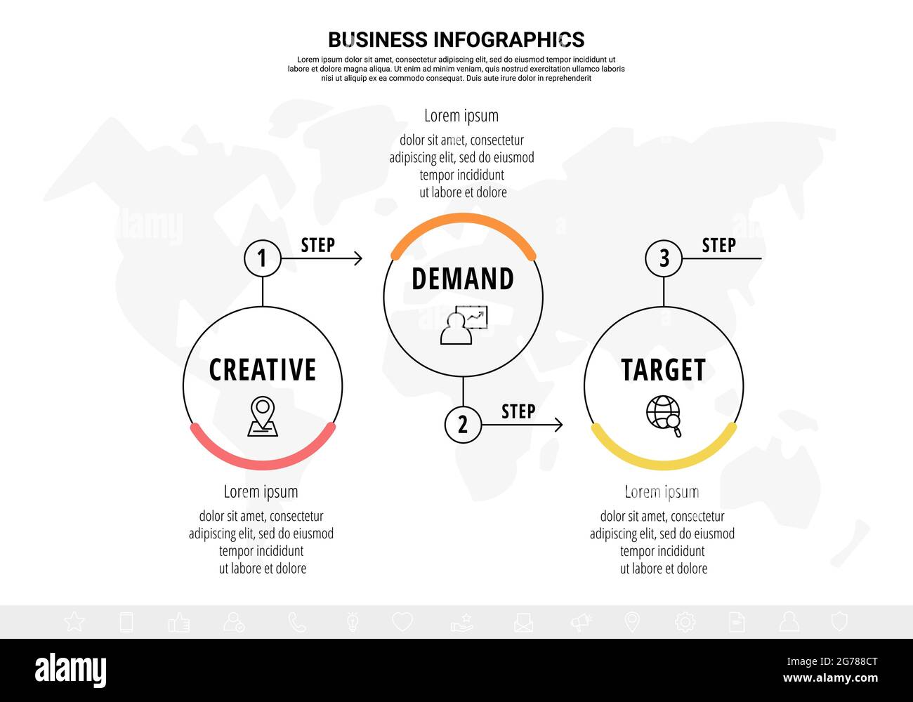 Business-Vektor-Infografiken mit drei Linienkreisen. Timeline ... Business-Vektor-Infografiken mit drei Linienkreisen. Timeline ...
