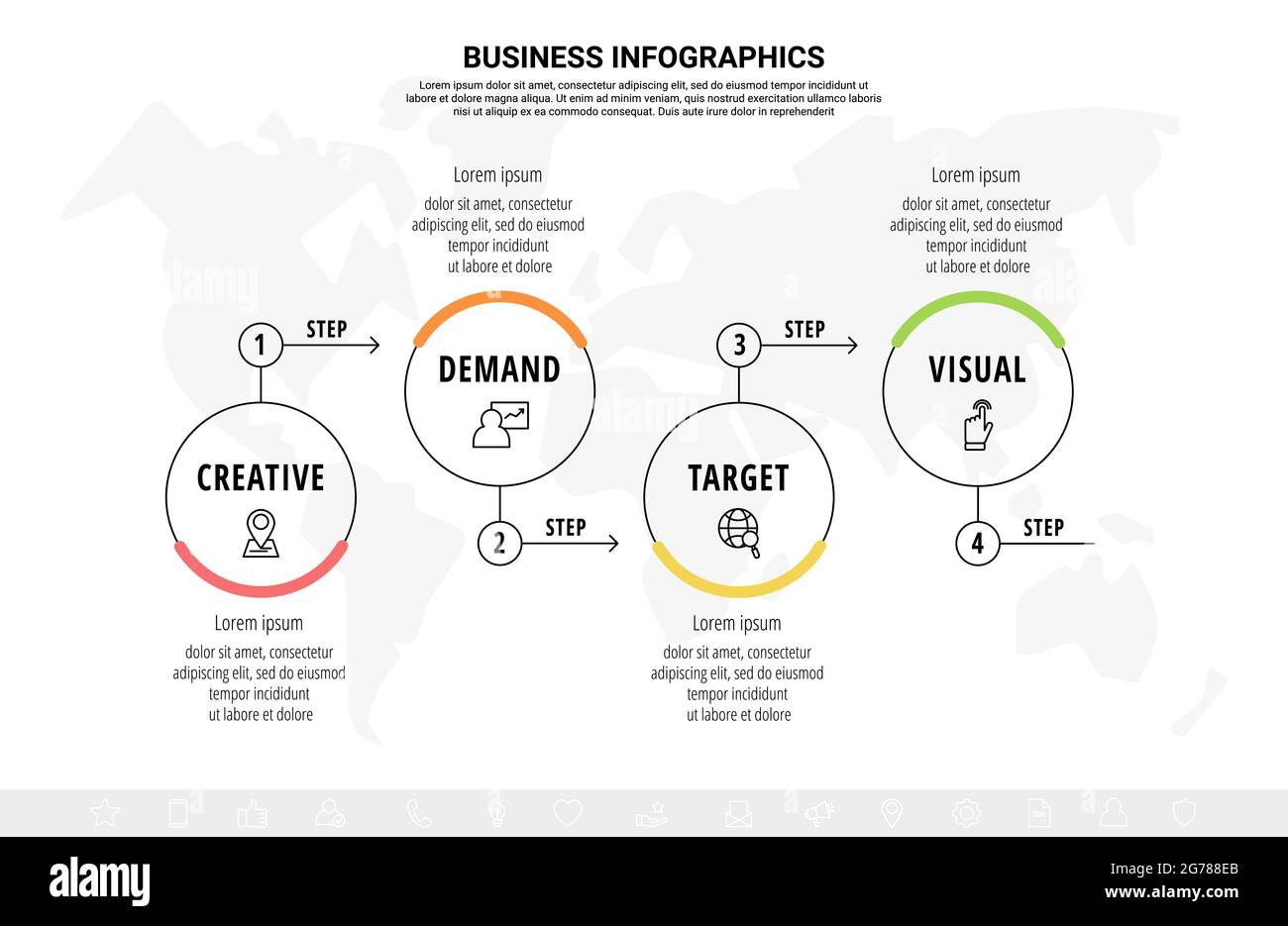 Business-Vektor-Infografiken mit 4 Linienkreisen. Zeitachse ... Business-Vektor-Infografiken mit 4 Linienkreisen. Zeitachse ...