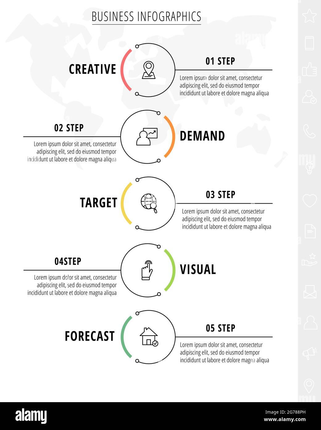 Business-Vektor-Infografiken mit 5 Linienkreisen. Timeline ... Business-Vektor-Infografiken mit 5 Linienkreisen. Timeline ...