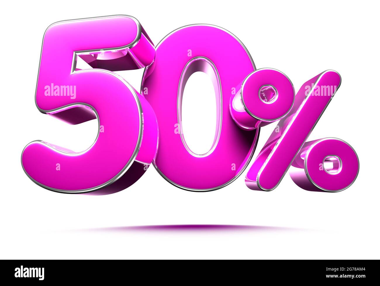 Rosa 50 Prozent 3d-Illustration Zeichen auf weißem Hintergrund ...