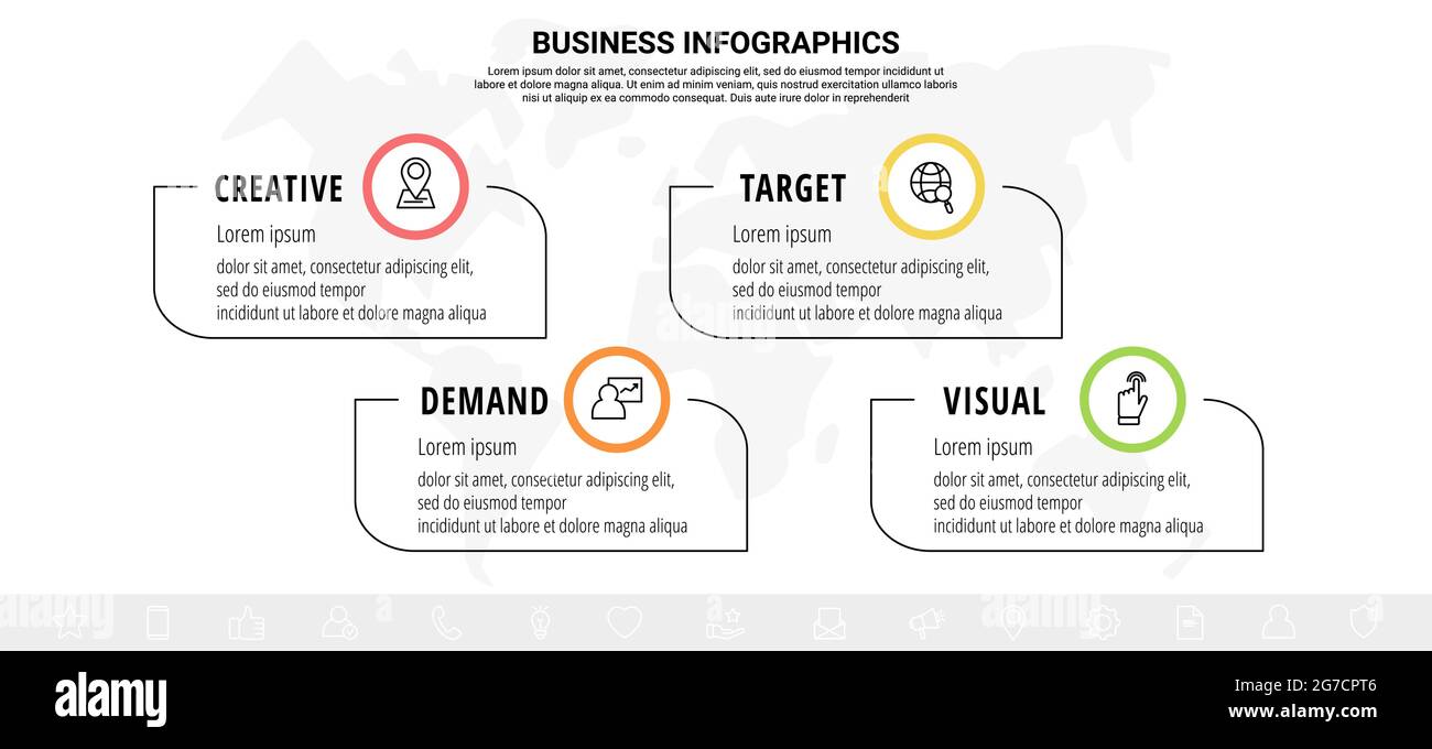 Business-Vektor-Infografiken mit vier Linienkreisen und Beschriftungen ... Business-Vektor-Infografiken mit vier Linienkreisen und Beschriftungen ...
