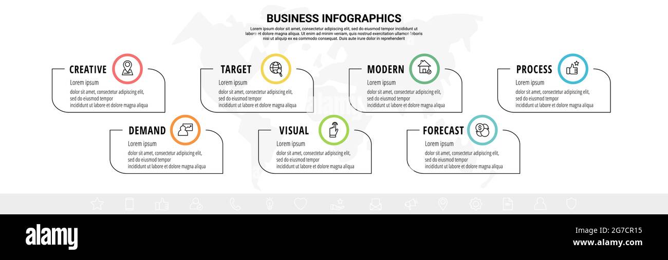 Business-Vektor-Infografiken mit sieben Linienkreisen und ... Business-Vektor-Infografiken mit sieben Linienkreisen und ...
