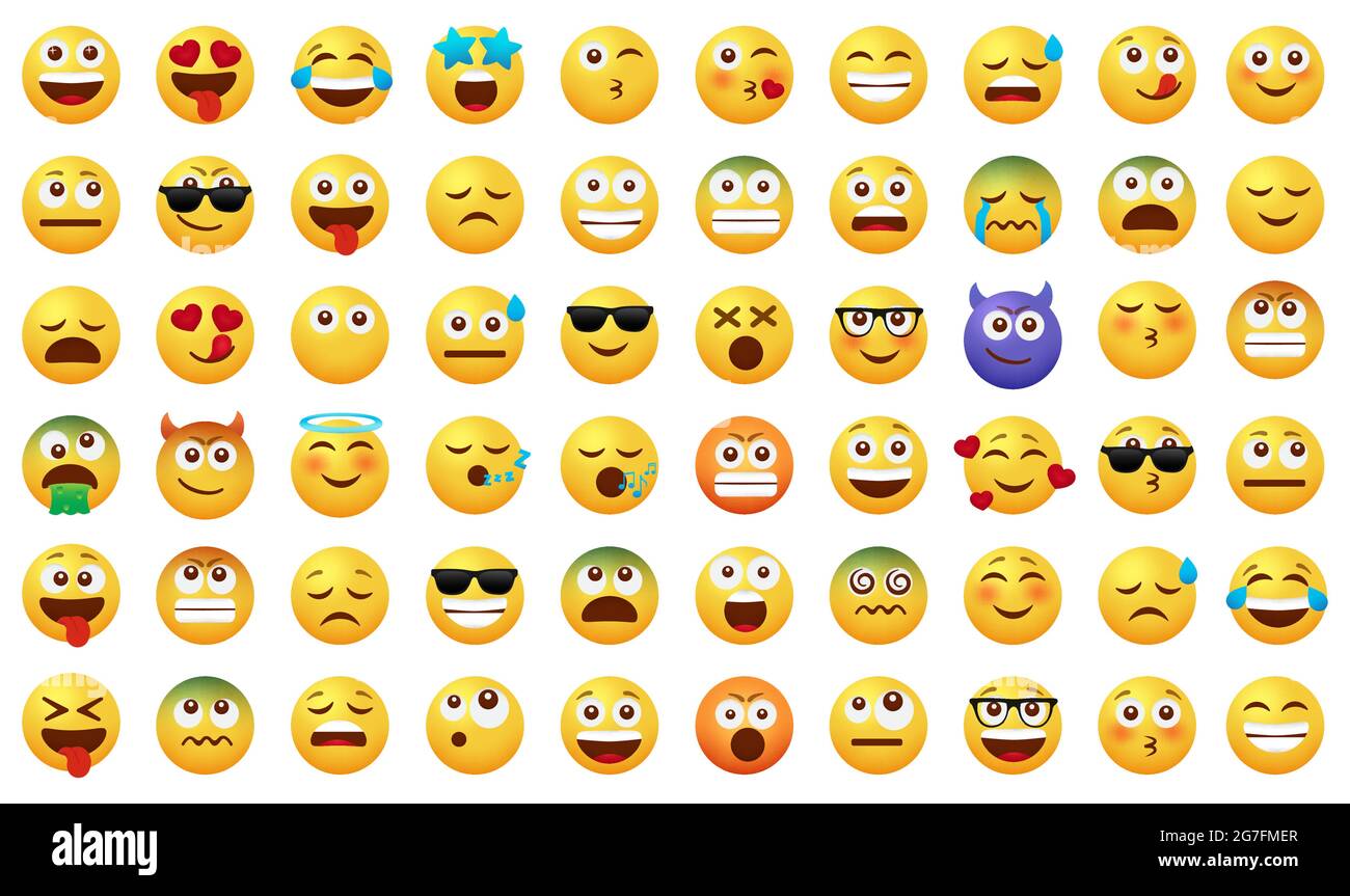 Emoticon Smileys Vektorset. Emoji Face Icon Smiley mit lächelndem ...