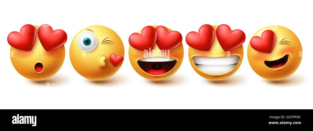 Smiley in Love Face Vektor gesetzt. Smileys und Emoji Kollektion in ...