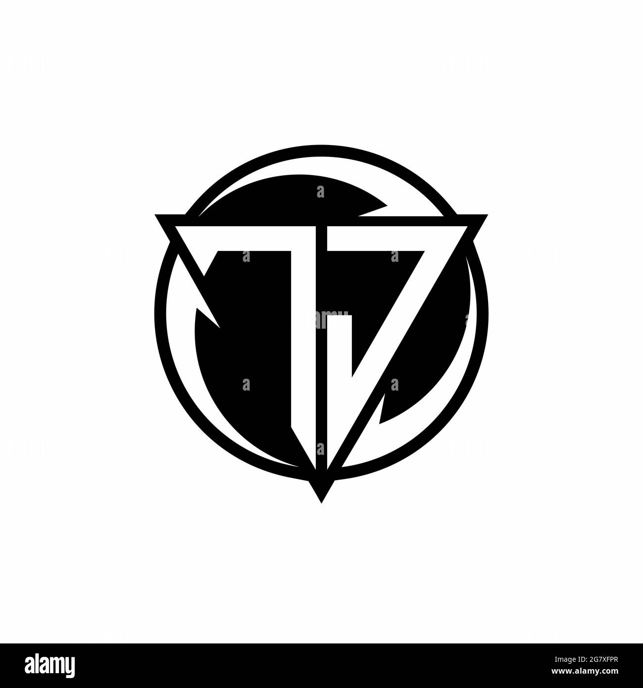 TJ-Logo mit dreieckiger Form und runder kreisförmiger Designvorlage ...
