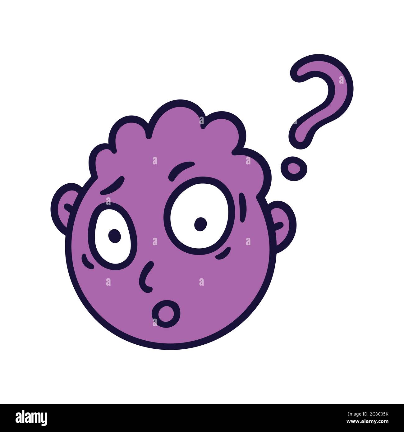 Rundes, abstraktes Gesicht mit fragenden Emotionen. Emoji-Avatar ...