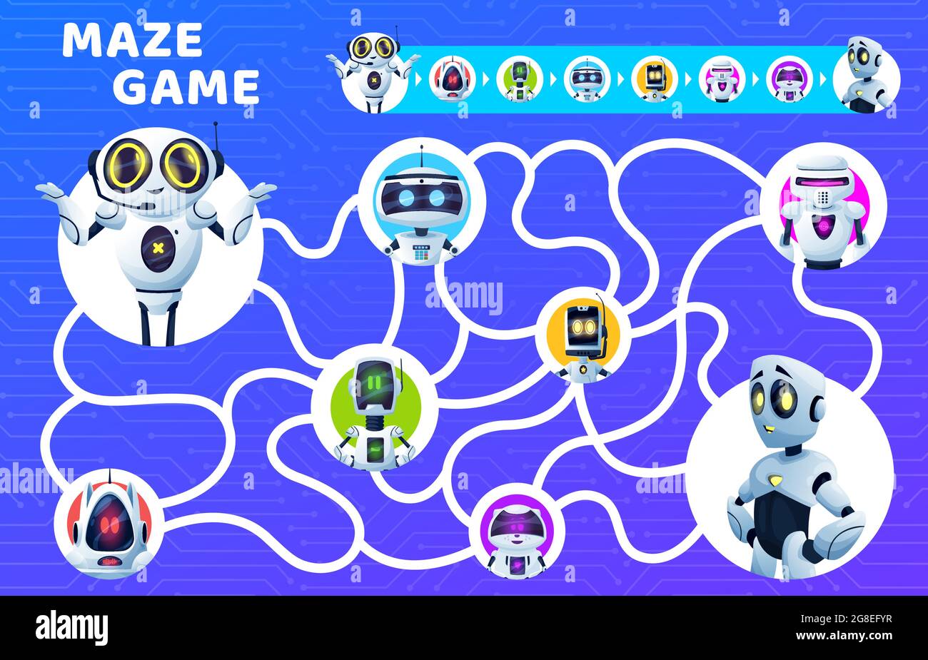 Labyrinth Labyrinth-Spiel, Kinder Rätsel mit Cartoon-Vektor-Roboter ...