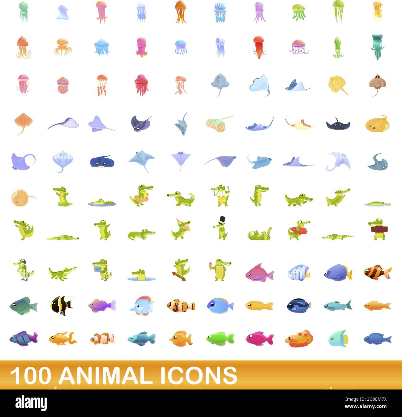 100 Tier Icons einstellen. Cartoon Abbildung: 100 Tier icons Vektor auf ...