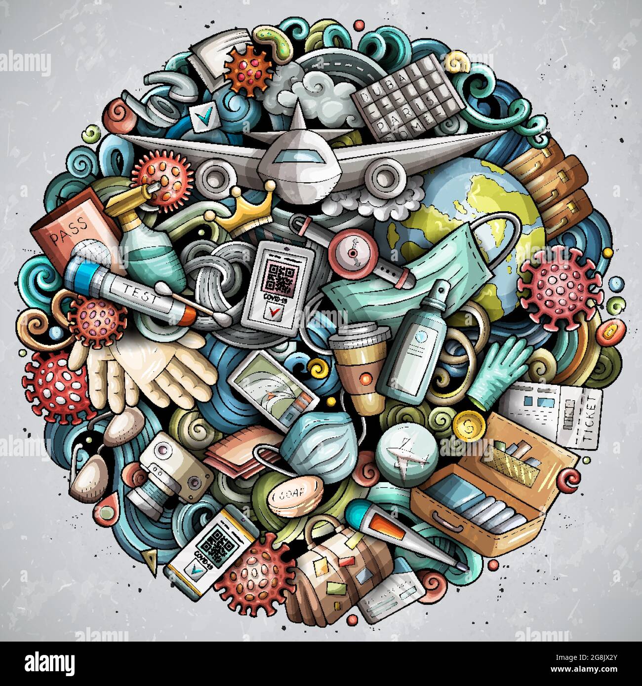 Reise Cartoon Vektor doodles Illustration Stock-Vektorgrafik - Alamy