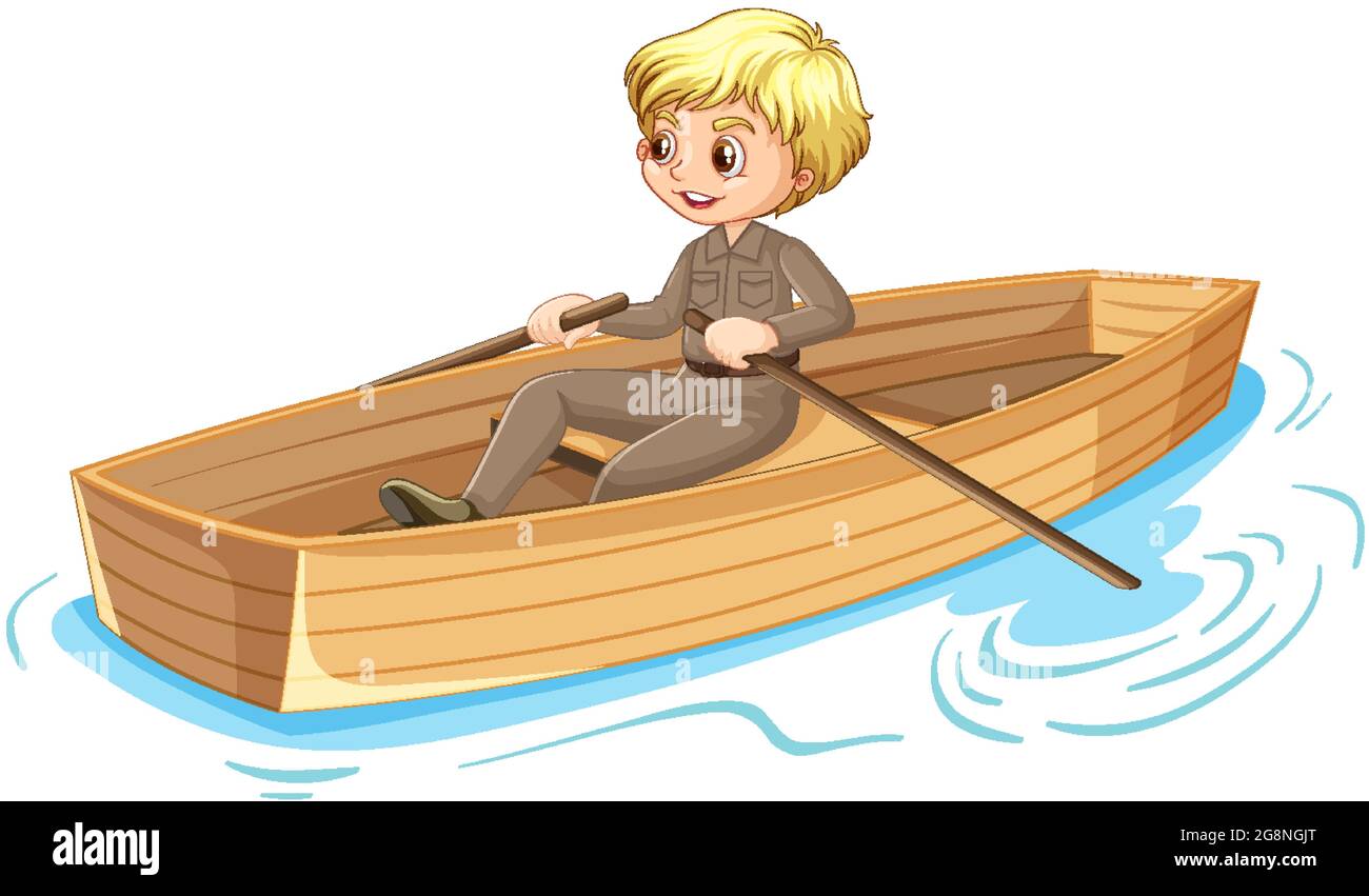 Junge Cartoon-Figur rudern das Boot isoliert Illustration Stock ...