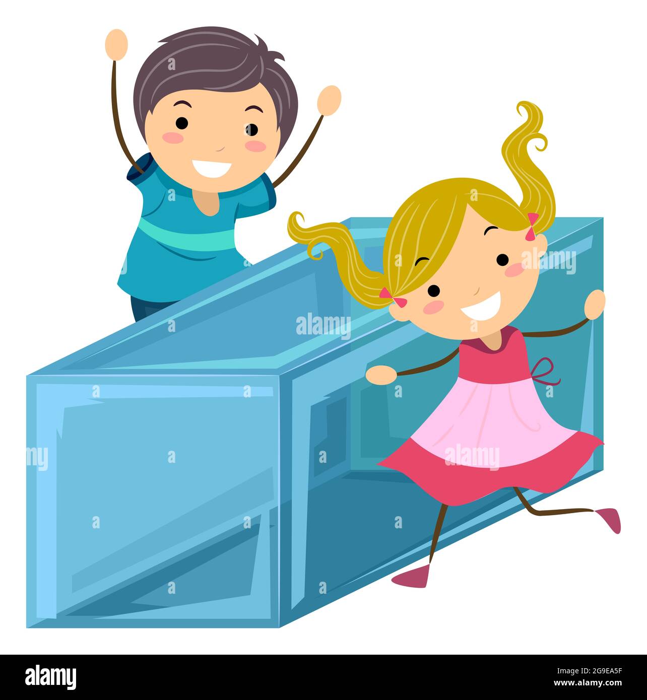 Illustration von Stickman Kids mit einem rechteckigen Prisma, einer ...