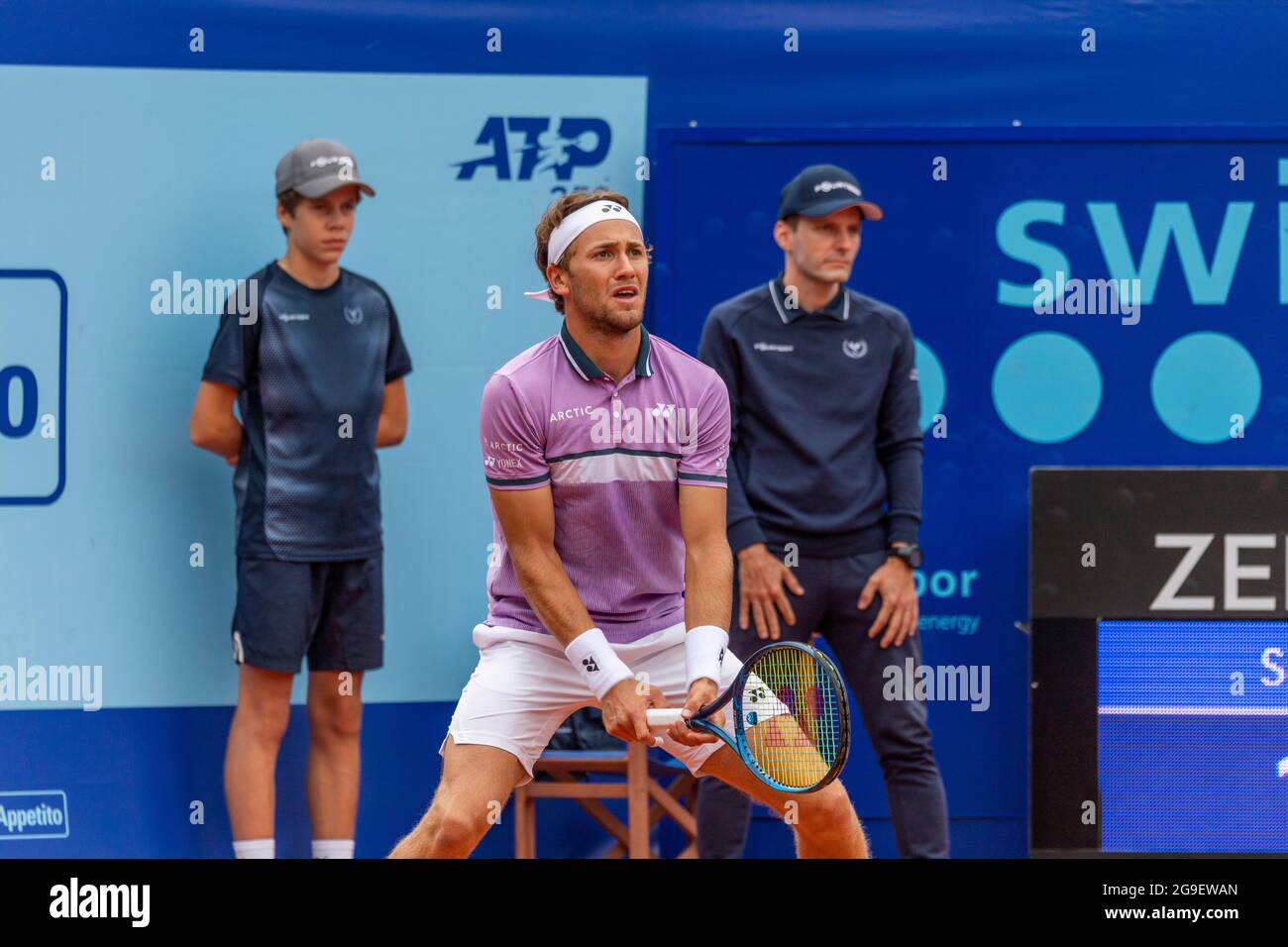 Gstaad Schweiz, 07/25/2021: Casper Ruud aus Norwegen ist beim Finale der Gstaad Swiss Open ATP ...