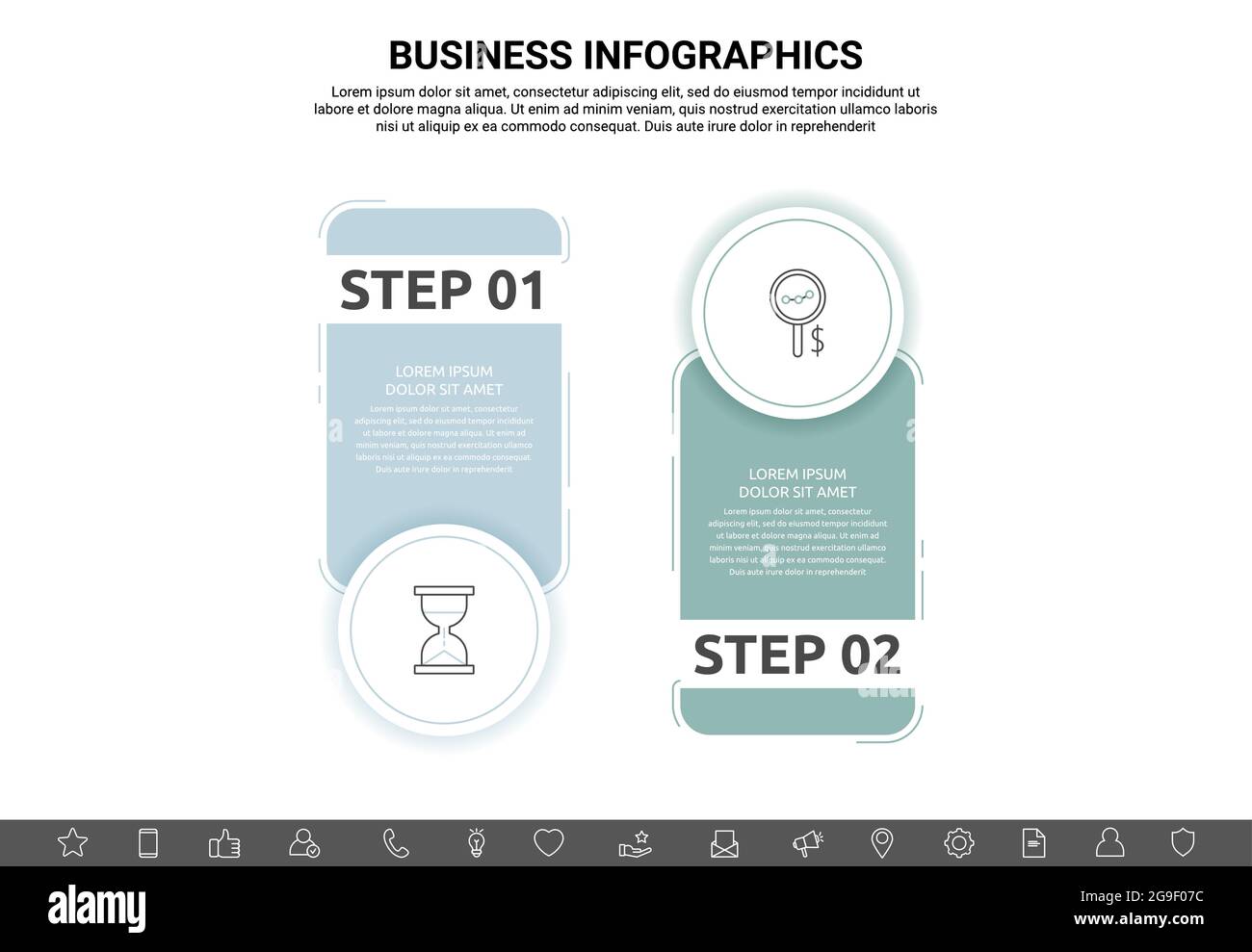Business-Vektor-Infografiken mit zwei Kreisen und Beschriftungen ... Business-Vektor-Infografiken mit zwei Kreisen und Beschriftungen ...