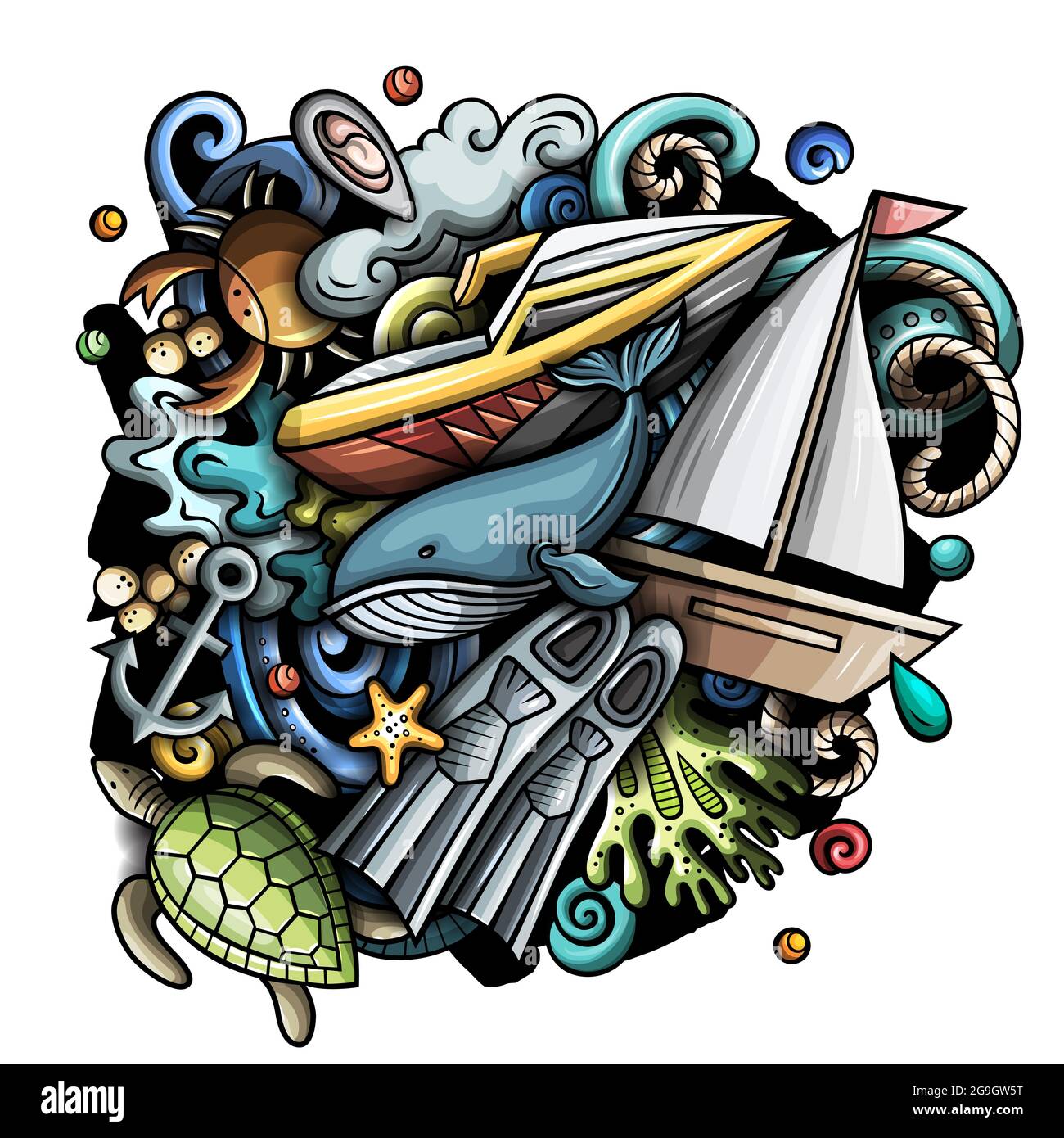 Tauchen Cartoon Vektor doodles Illustration Stock-Vektorgrafik - Alamy