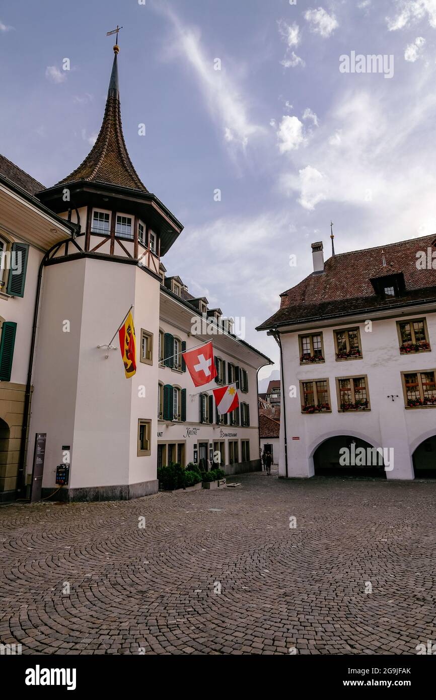 Thun Rathausplatz in der Altstadt von Thun Kanton Bern, Schweiz ...