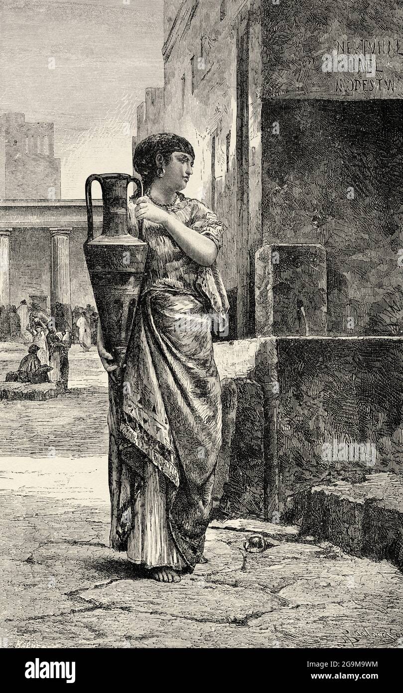 Junge Römerin mit einer Amphore in den Händen in Pompeji, aus einem ...