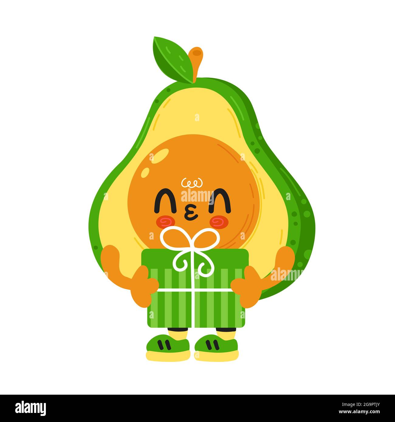 Nette lustige Avocado mit Baby Gesicht halten Geschenkbox. Vektor ...
