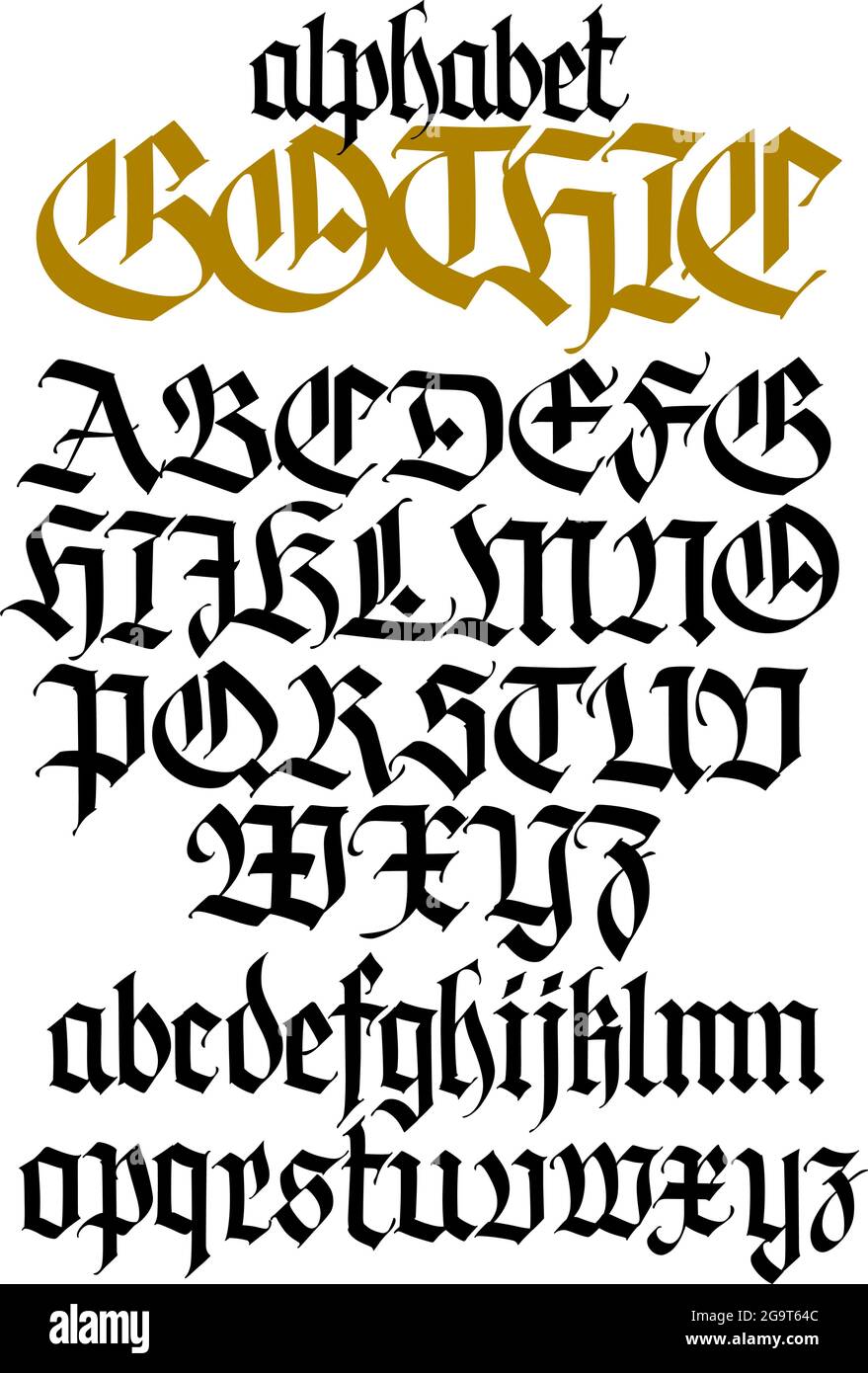 Komplettes gotisches Alphabet. Vektor. Groß- und Kleinbuchstaben auf ...
