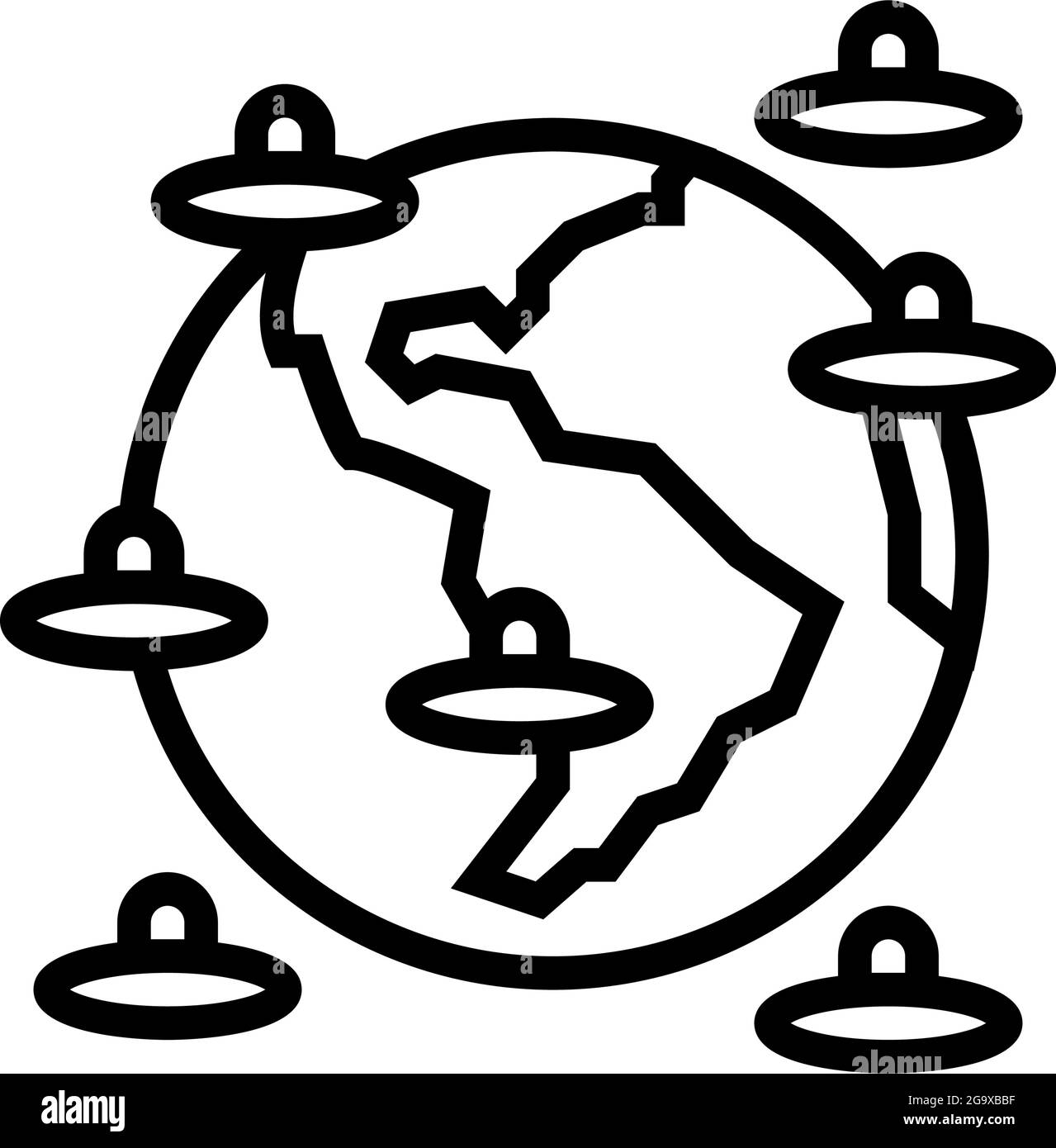 Alien Invasion des Planeten Linie Symbol Vektor-Illustration Stock ...