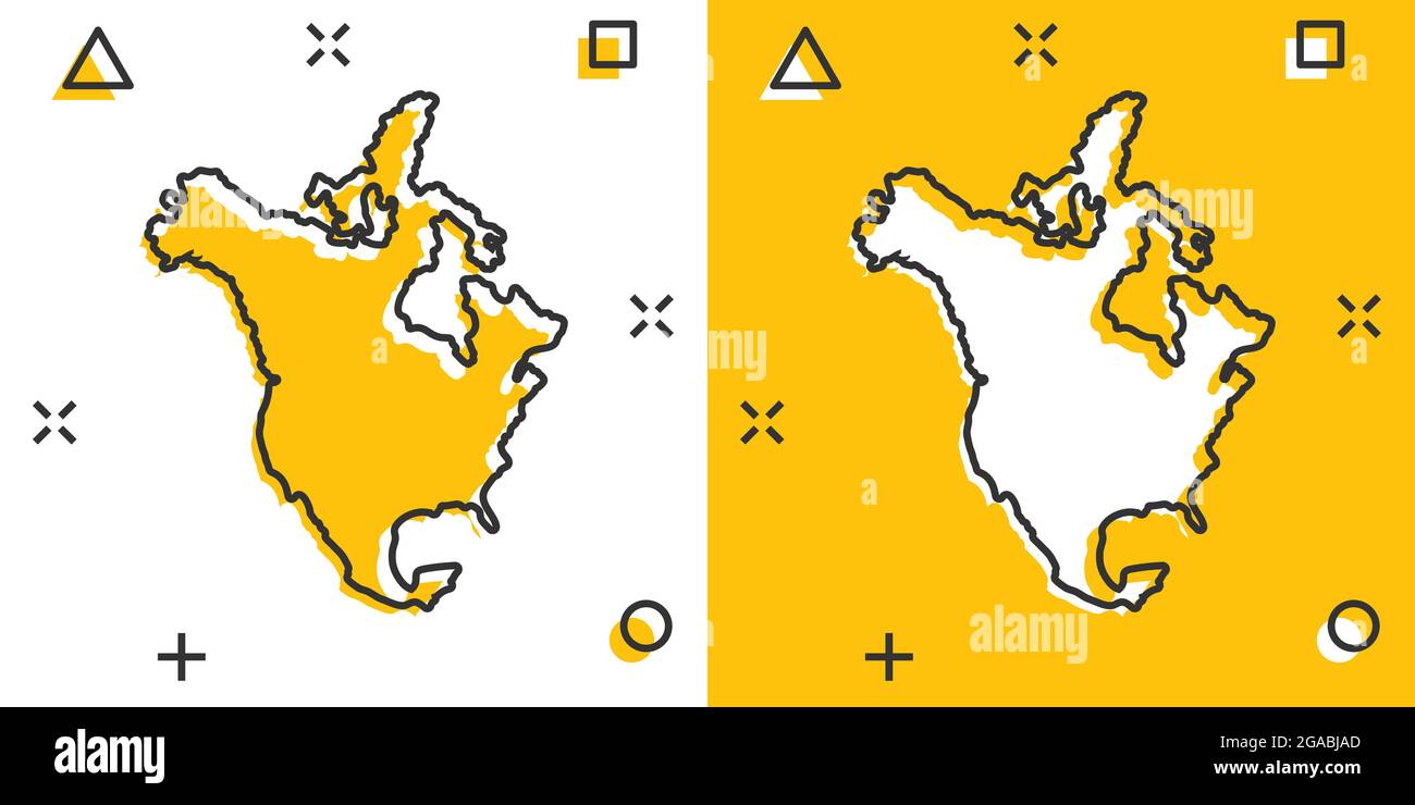 Cartoon farbige Nordamerika Karte Symbol im Comic-stil. Nordamerika ...