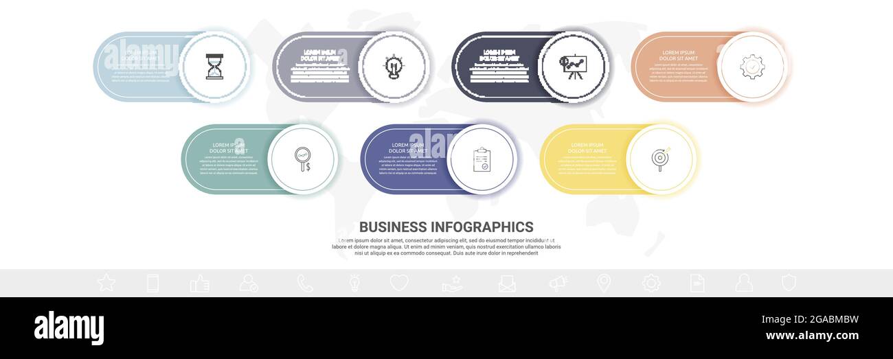 Business-Vektor-Infografiken mit sieben Kreisen und Beschriftungen ... Business-Vektor-Infografiken mit sieben Kreisen und Beschriftungen ...