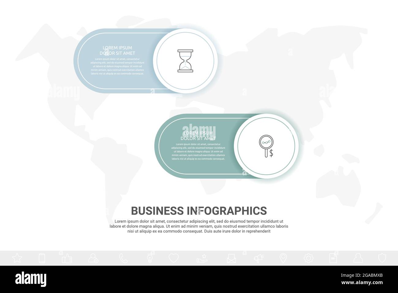 Business-Vektor-Infografiken mit zwei Kreisen und Beschriftungen ... Business-Vektor-Infografiken mit zwei Kreisen und Beschriftungen ...