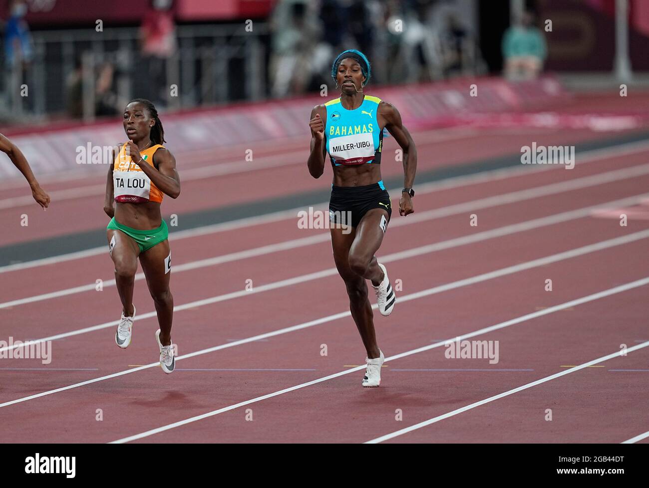 2. August 2021: Shaunae Miller-Uibo aus den Bahamas während 200 Metern ...