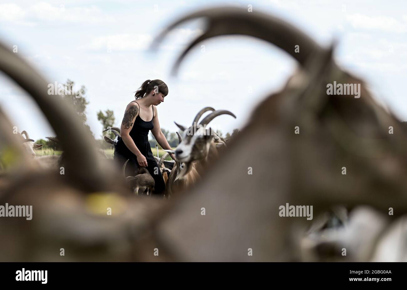 Flatow, Deutschland. Juli 2021. Die Bäuerin Sarah Spindler steht mit ...