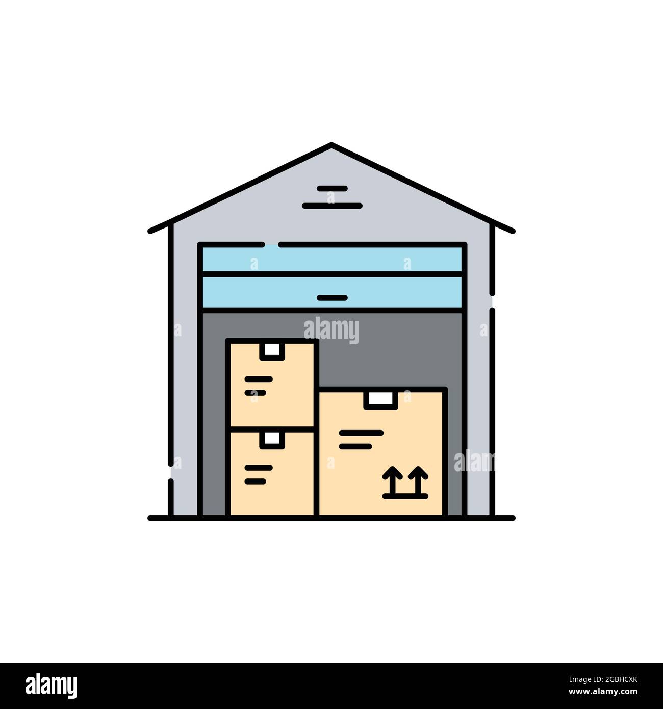 Lagerhaus mit farbigen Linien-Symbol. Piktogramm für Webseite, mobile ...