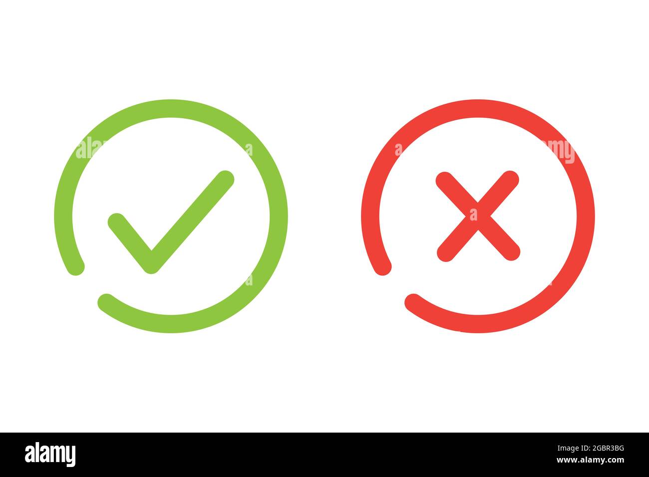 Kreuzen Sie die Zeichen an. Grünes Häkchen OK und rote X-Symbole Vektor ...