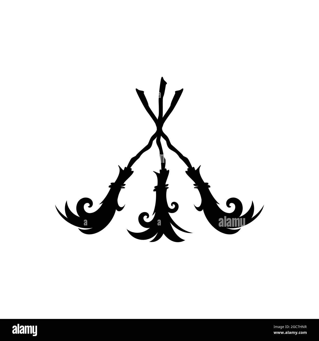 Drei gekreuzte Besen. Hexenbesen. Halloween-Party-Logo. Hexerei und ...