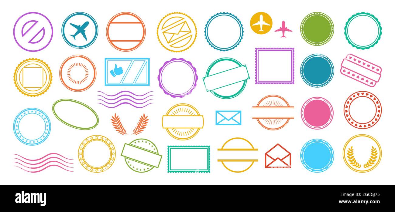 Briefmarke Bunte leere Rahmen gesetzt. Banner Vintage Icon Border ...