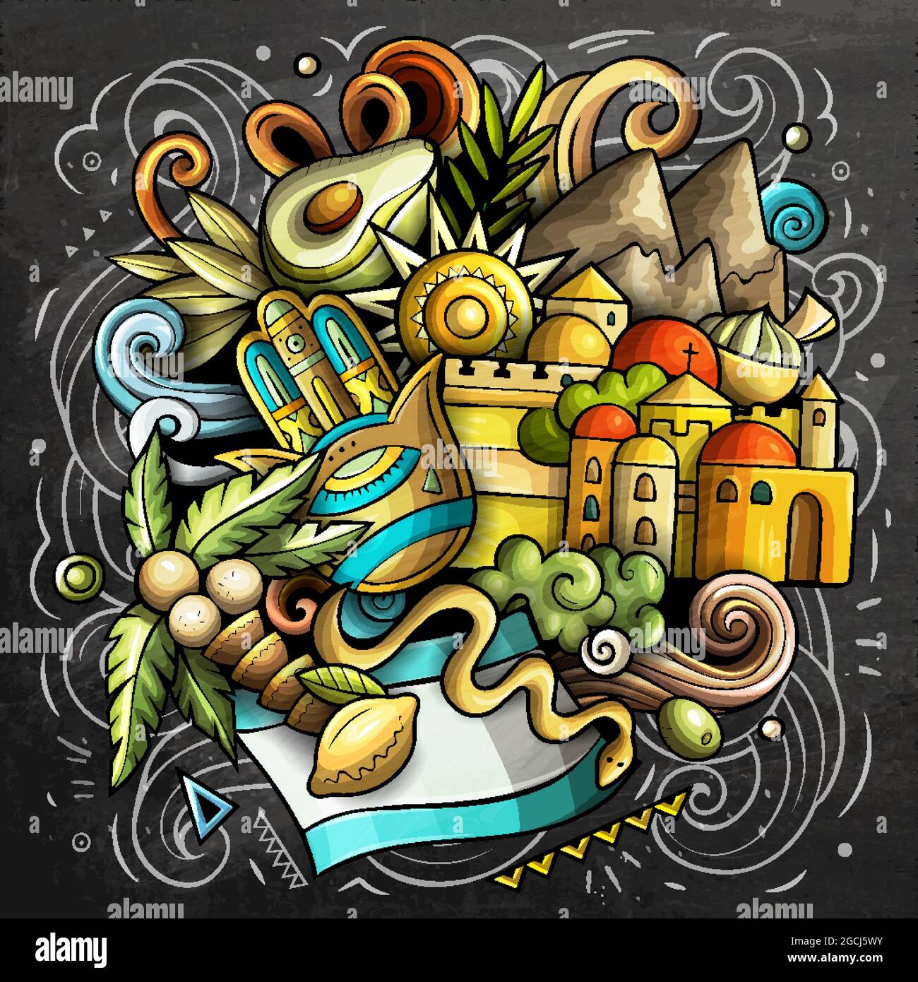 Israel Cartoon Vektor Doodle Kreidetafel Illustration Stock ...