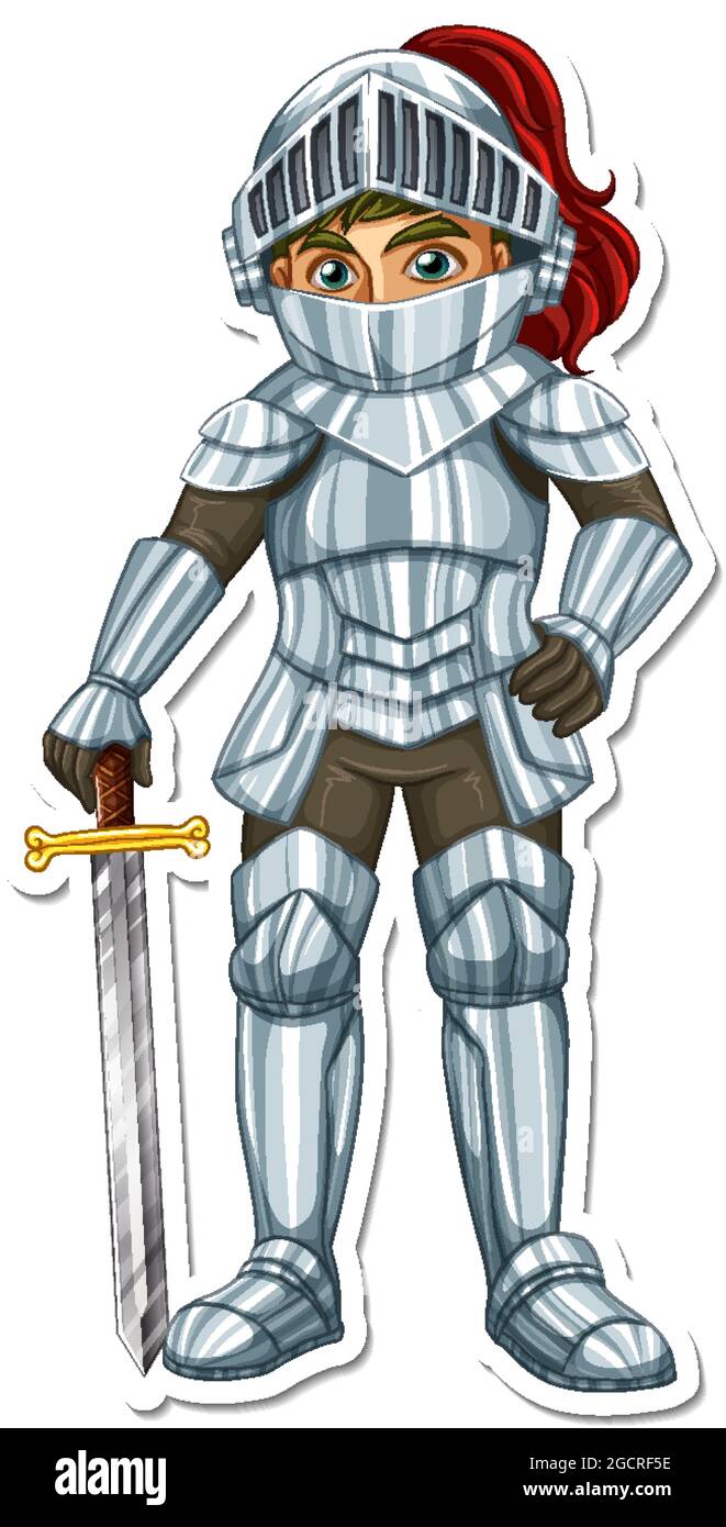 Ein Ritter in Rüstung hält Schwert Cartoon Charakter Aufkleber ...