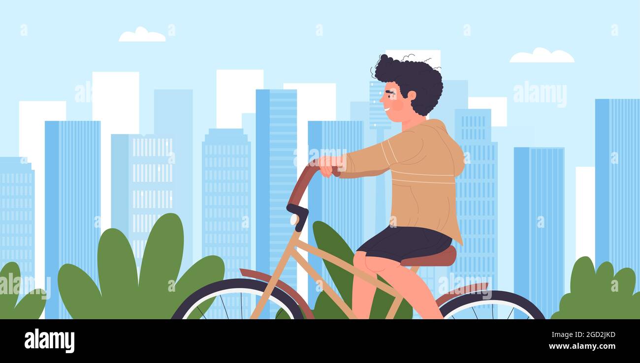 Radfahrer Junge Fahrrad fahren in Stadt Stadtlandschaft Vektor ...