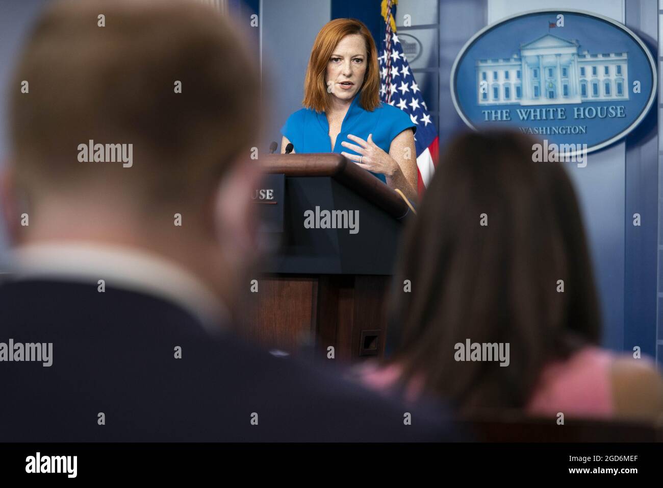 Washington, Usa. August 2021. Die Pressesprecherin des Weißen Hauses, Jen Psaki, beantwortet am ...