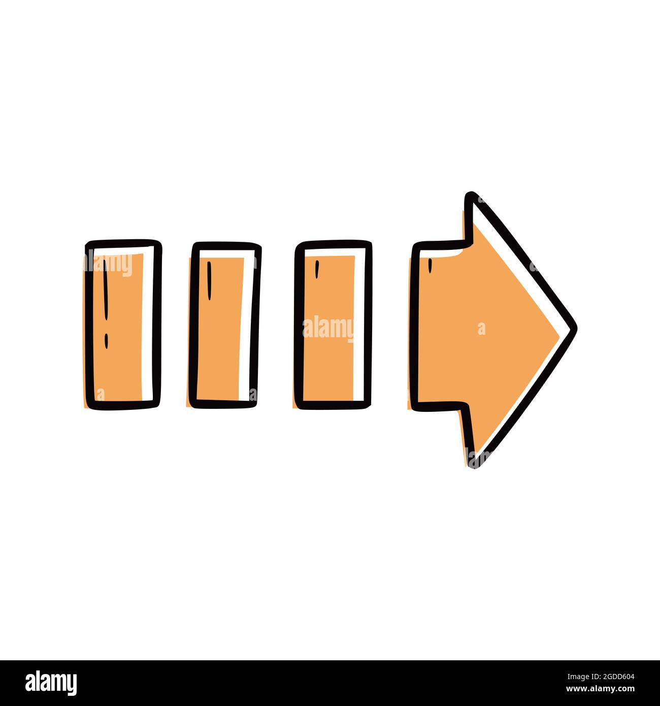 Orangefarbenes Pfeilelement. Doodle-Skizze mit Scribble-Stil. Von Hand ...