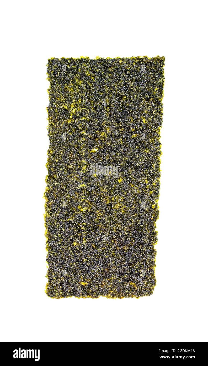 Knusprige Algen. Ein dünnes grünes Blatt auf einem weißen Bildschirm ...