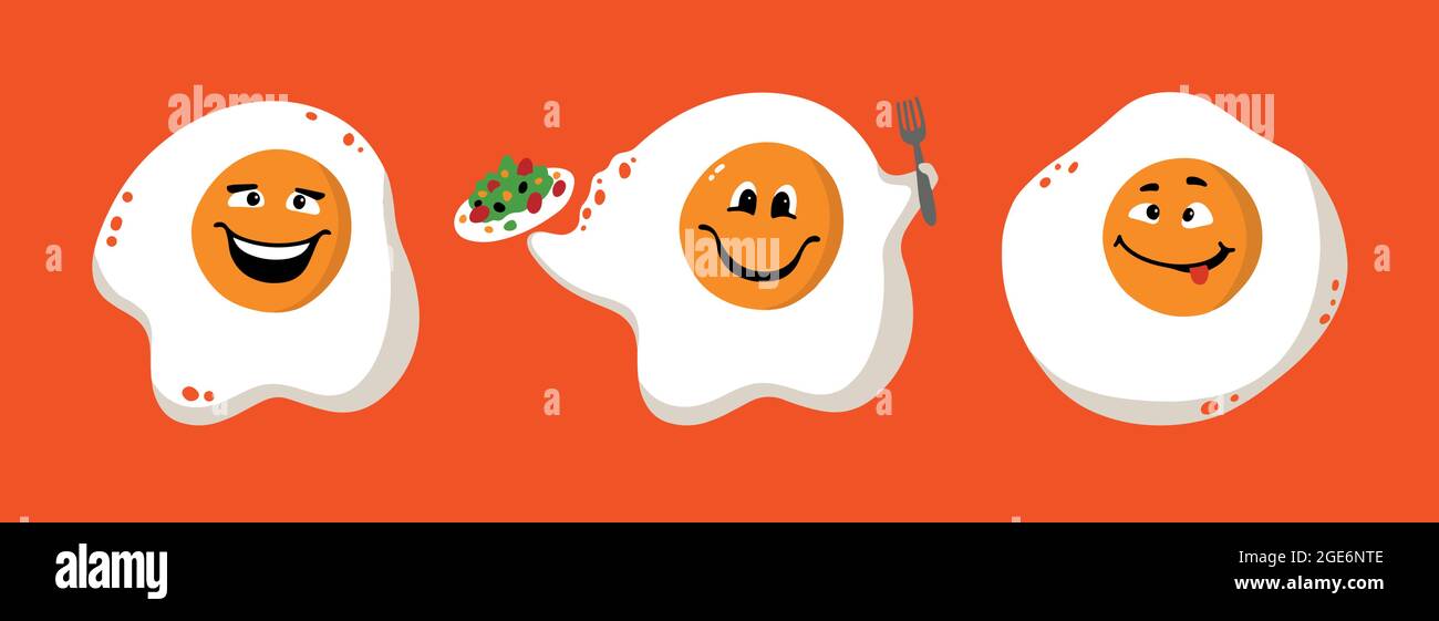 Niedliche Spiegelei Cartoon-Charakter isoliert auf weißem Hintergrund ...