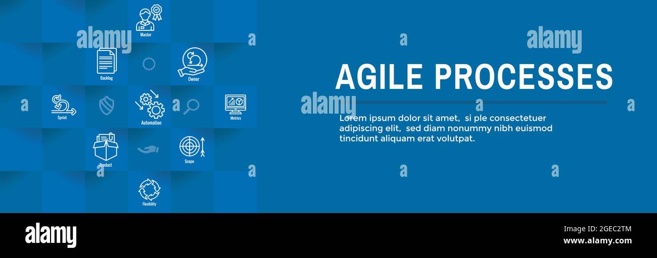 Agile Scrum Prozess- und Entwicklungsicon Set Web-Header-Banner Stock ...