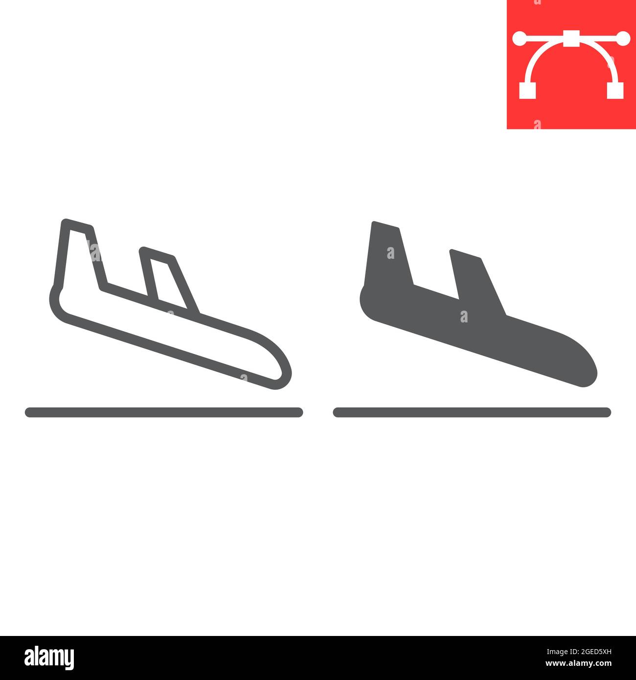 Landeanflug und Glyphen-Symbol, Flugzeug und Ankunft, Vektor-Symbol für ...