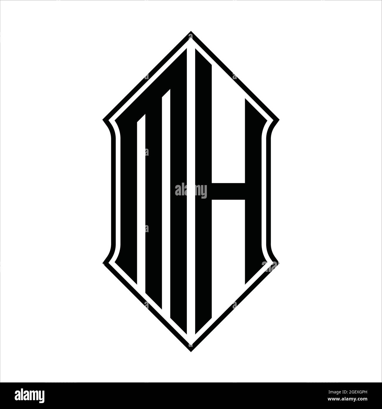 MH Logo Monogramm mit shieldshape und schwarzen Umriss Design Vorlage ...
