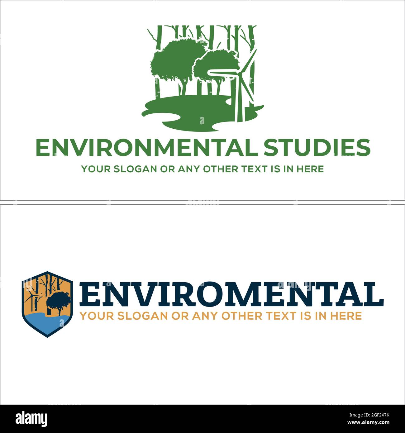 Umwelt mit Baum und Windrad Wald Logo Design Stock-Vektorgrafik - Alamy