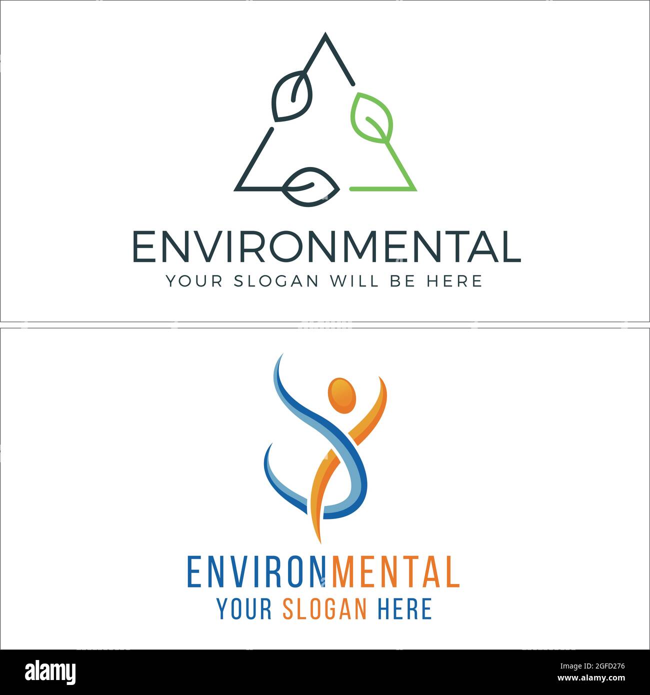 Umwelt mit Symbol-Dreieck-Blatt und Human-Logo-Design Stock ...