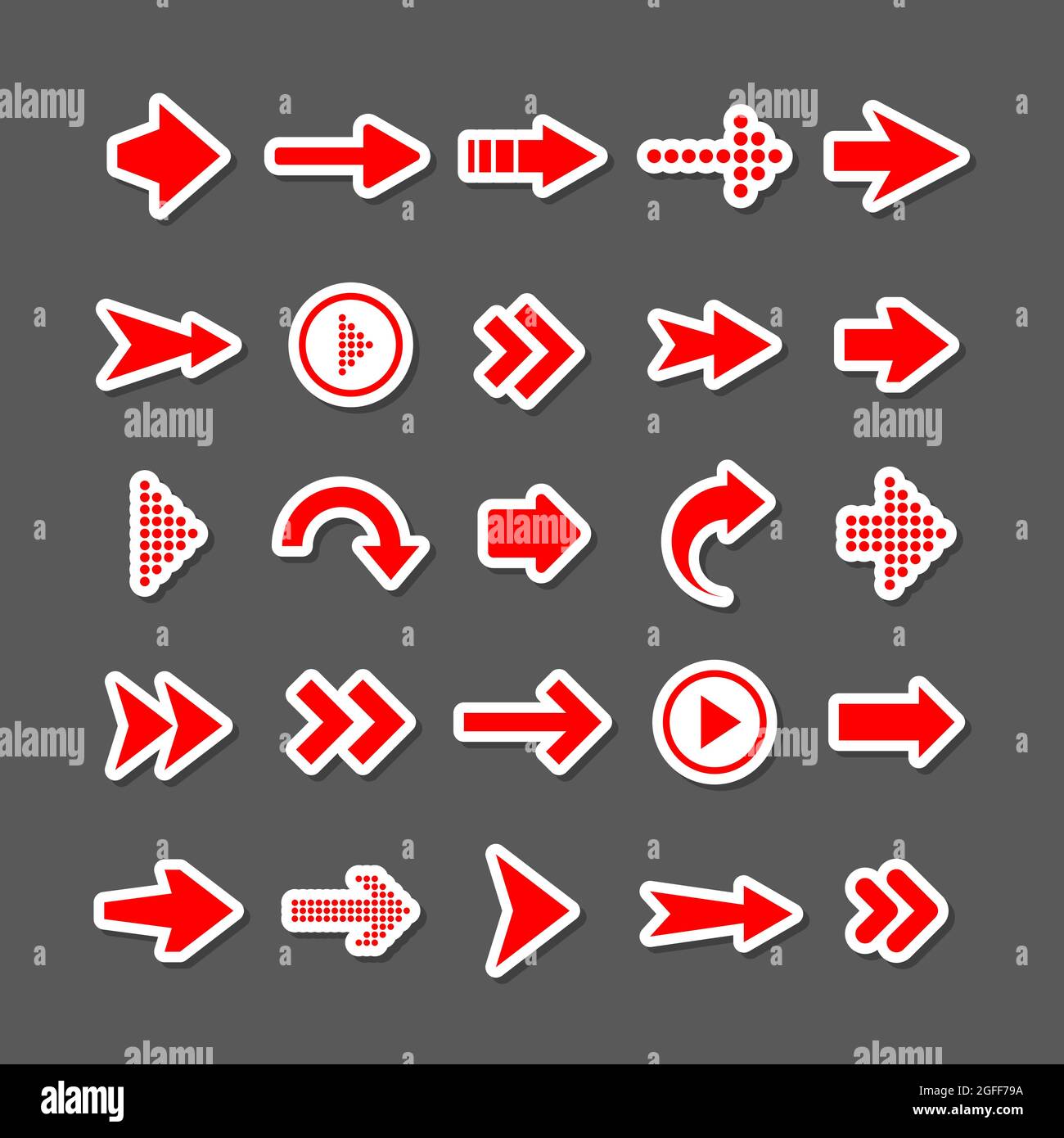 Bunte Pfeil Aufkleber Set. Rote Cursor-Symbole, Zeiger-Sammlung ...