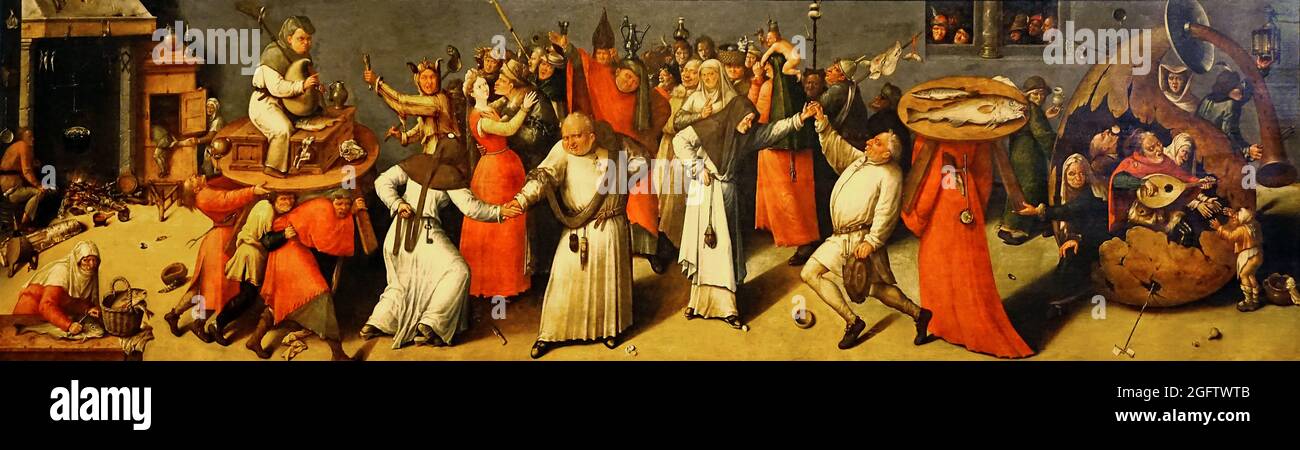 Schlacht zwischen Karneval und Fastenzeit.nach:Hieronymus Bosch van Aken (Maler) Ende des 17 ...