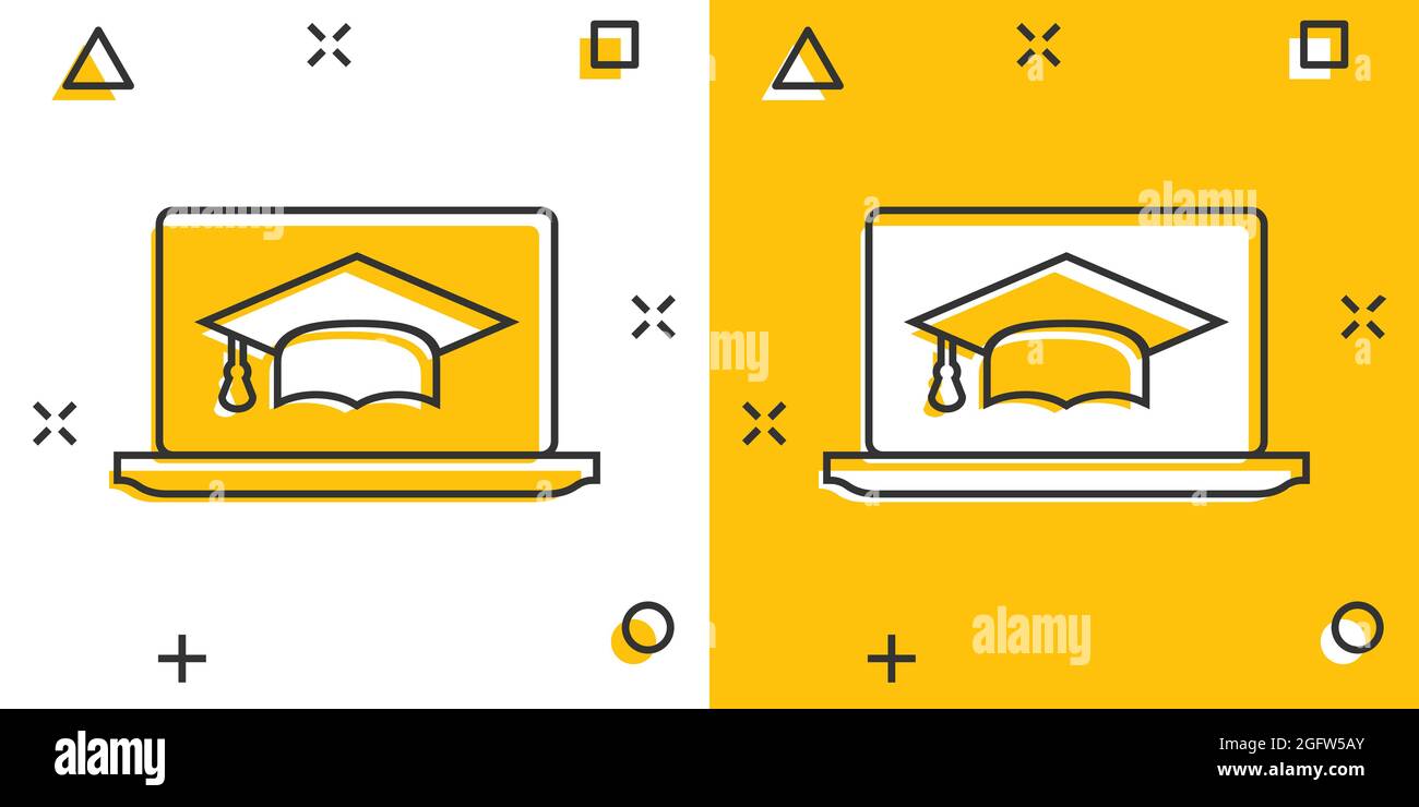 Elearning Bildung Symbol im Comic-stil. Studie vektor Cartoon ...