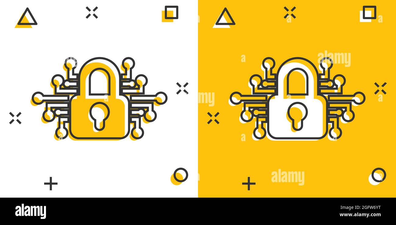 Cyber Security Icon im Comic-stil. Bügelschloss vector Cartoon ...