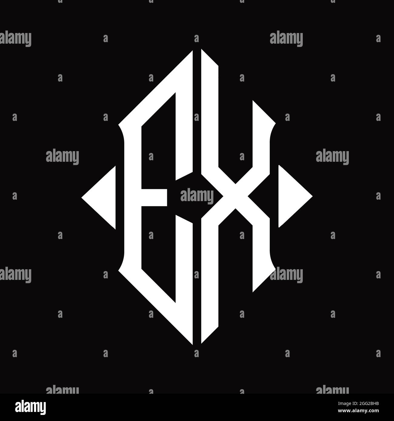 EX Logo Monogramm mit Schild Form isoliert schwarzen Hintergrund Design ...