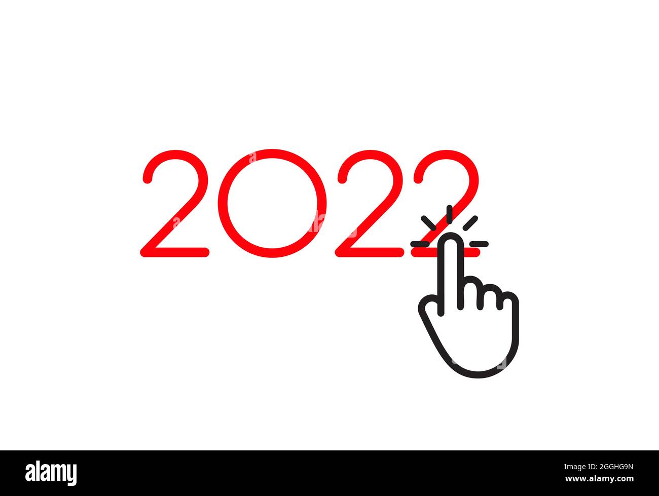 Happy 2022 Neujahr Maus-Klick auf die Schaltfläche für Grüße und ...